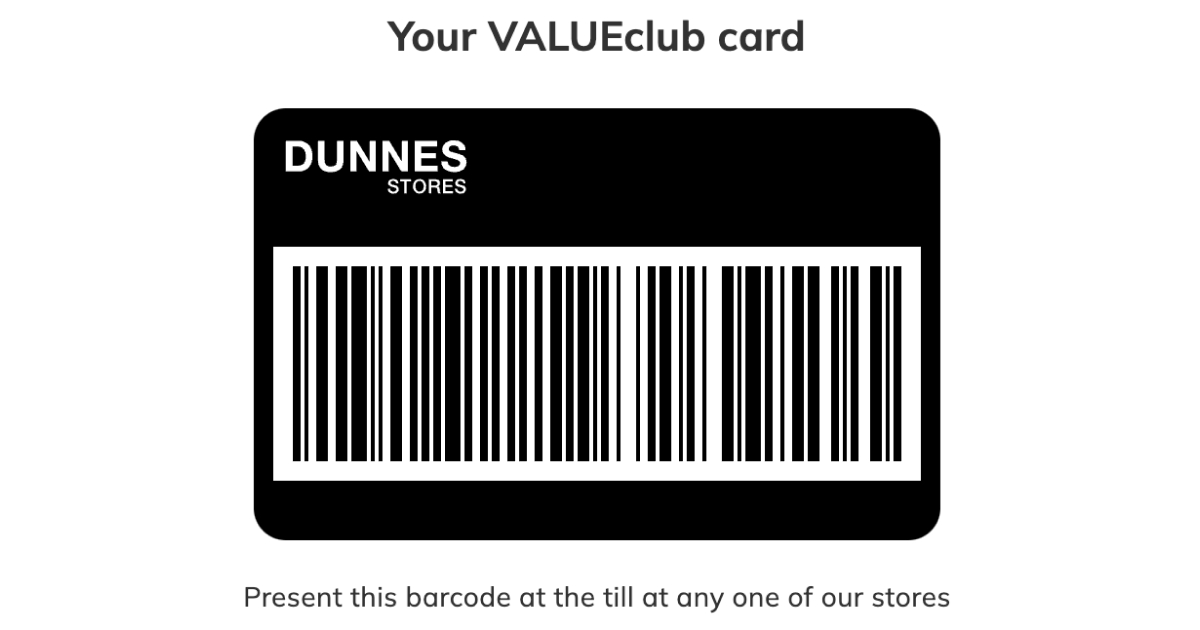 Dunnes Stores Value Card Ireland barcode | Club Cards Ireland